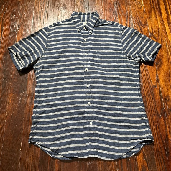 J. Crew | Shirts | J Crew Shirt Mens M Blue White Stripes Linen Short ...